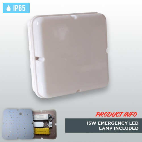 White Square Black Circular Weatherproof IP65 Bulkhead with 15W ...