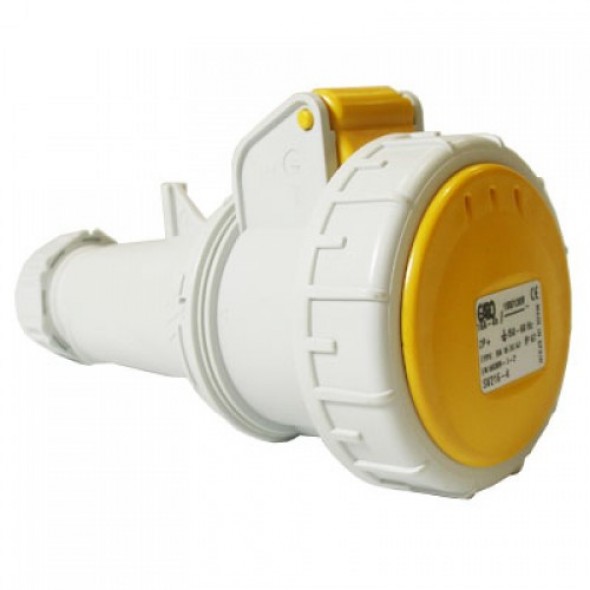 110V Yellow Straight Socket 16Amp 2P + E IP67