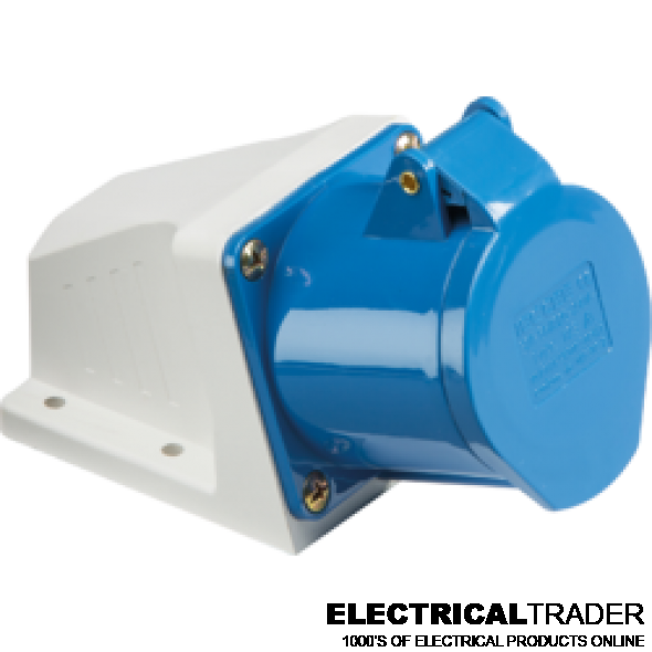 240V Blue Wall Mounted Socket 16Amp 2P + E IP44