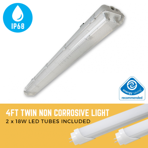 Twin 4ft LED IP65 Non Corrosive Light with 2 X 18W LED Tubes