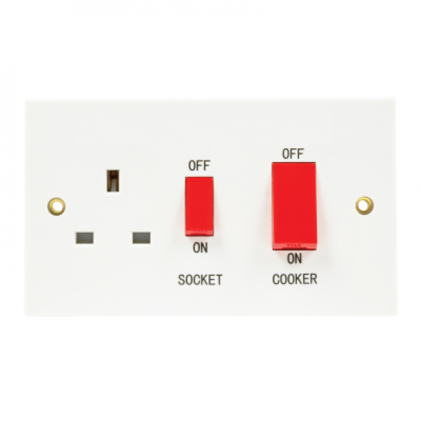 Standard white 45A DP Cooker control switch and socket Standard white 45A DP Cooker control switch and socket