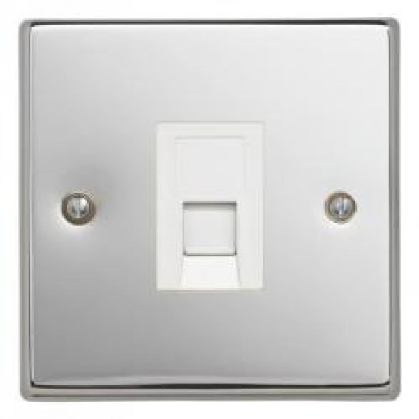 Contactum Polished Chrome Sockets and Switches White Inserts